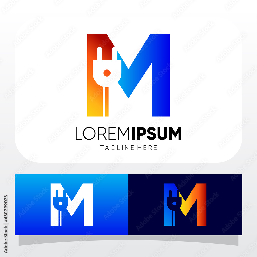 Letter M Power Jack Electric Logo Design Vector Graphic Stock Vector ...