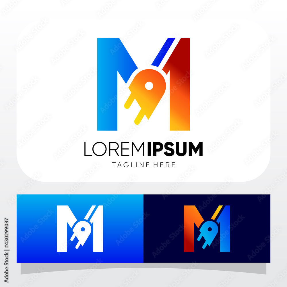 Letter M Power Jack Electric Logo Design Vector Graphic Stock Vector ...