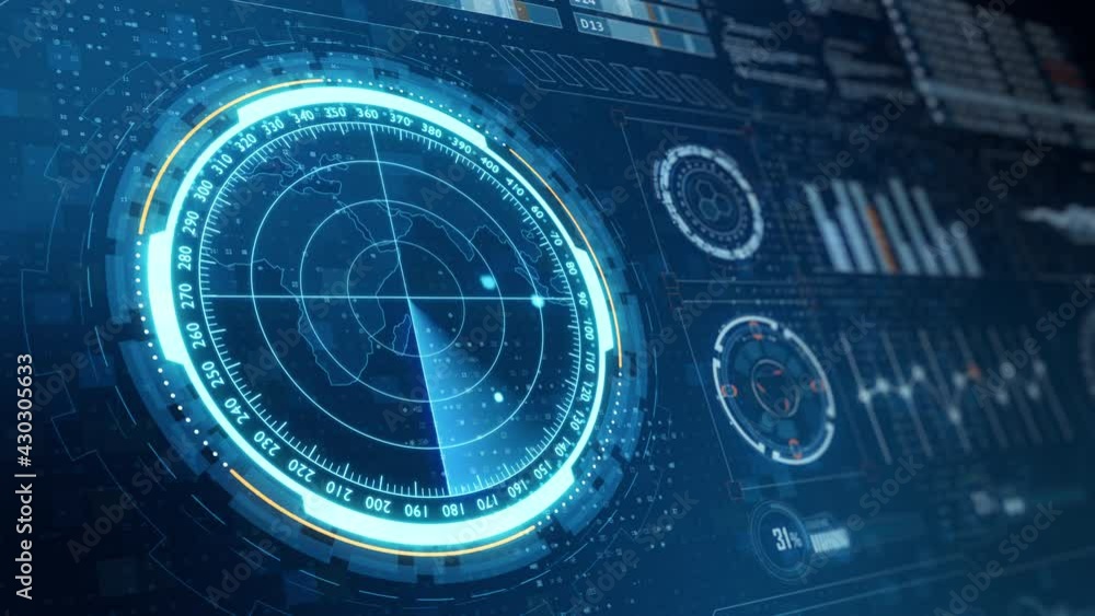 Motion graphic of blue color sonar radar screen searching an object ...