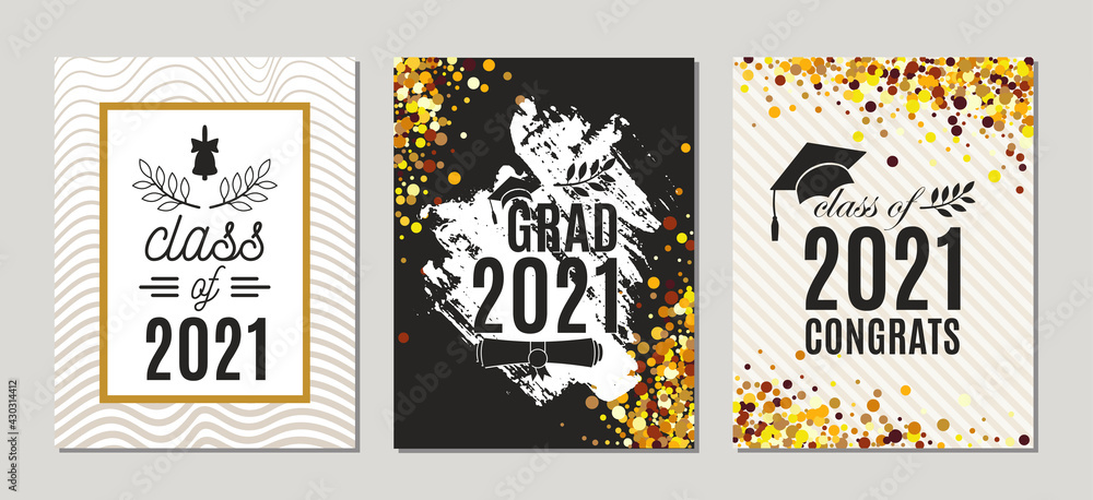 Graduation Class of 2021 greeting cards set of three templates in gold ...