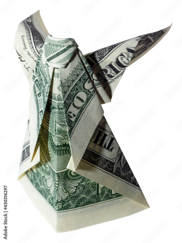 Money Origami ANGEL Folded with Real One Dollar Bill Isolated on White ...