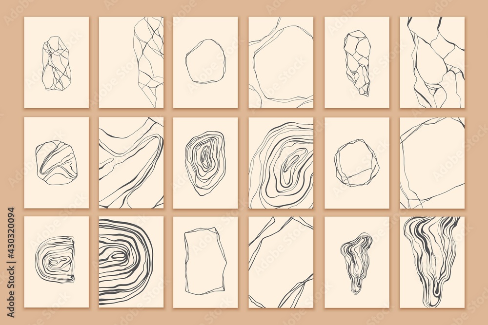 Set of stones with edges, shapes, marble, granite, geodes. Line art ...