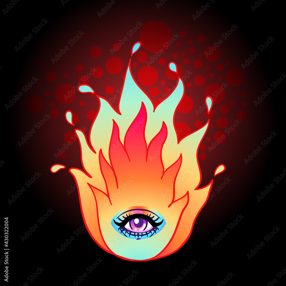 Burning Flame with an eye. All seeing eye with fire, symbol of the ...