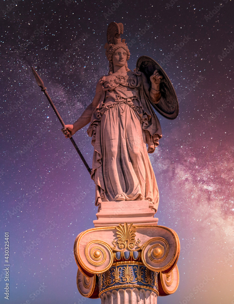 Athena the ancient Greek goddess of wisdom and knowledge under starry ...