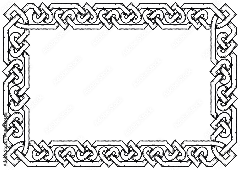 Celtic frame with hearts, with shadows. Linear border made with Celtic ...