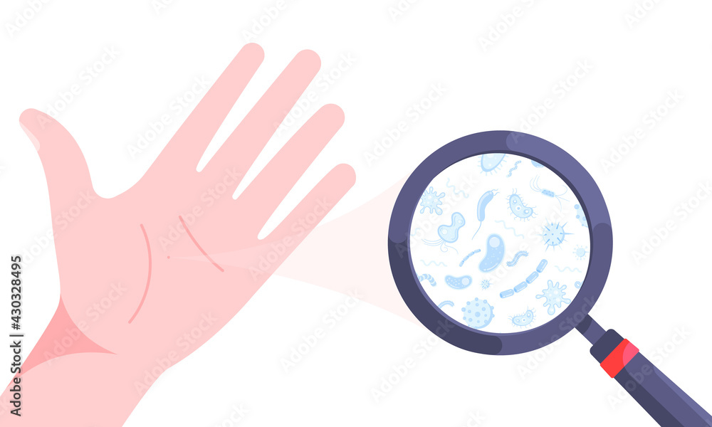 Germs, bacterias and viruses on dirty hand palm vector illustration ...
