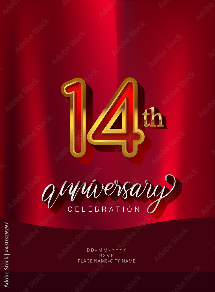 14th anniversary Invitation and Greeting Card Design, Golden and Silver ...