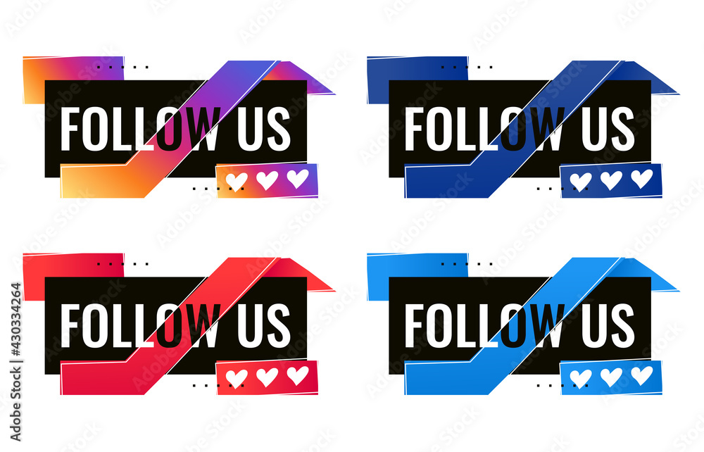 flat follow us social media banner template with triple heart icon ...