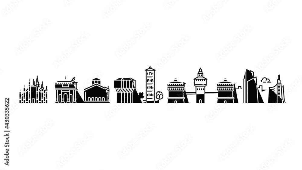 Milan panorama concept animation outline best object on white ...