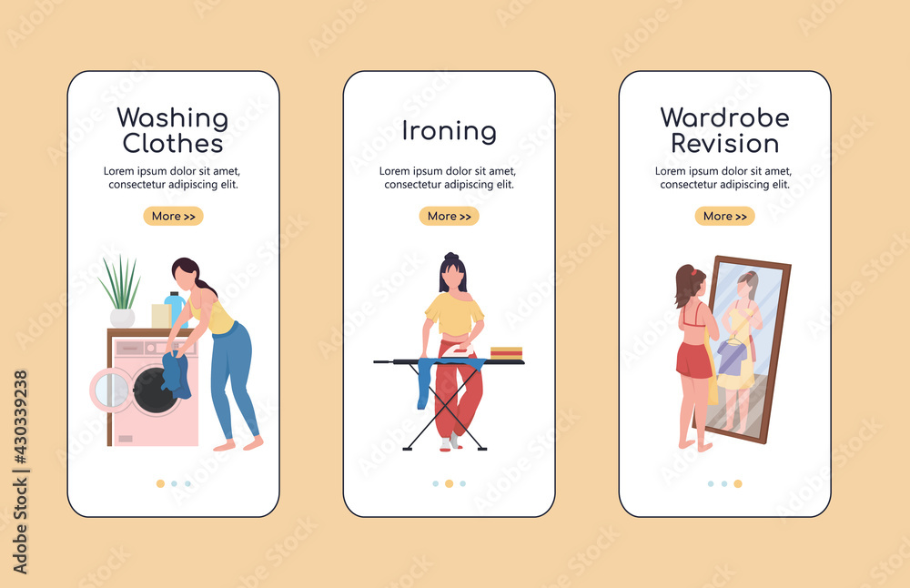 Clothes revision onboarding mobile app screen flat vector template ...