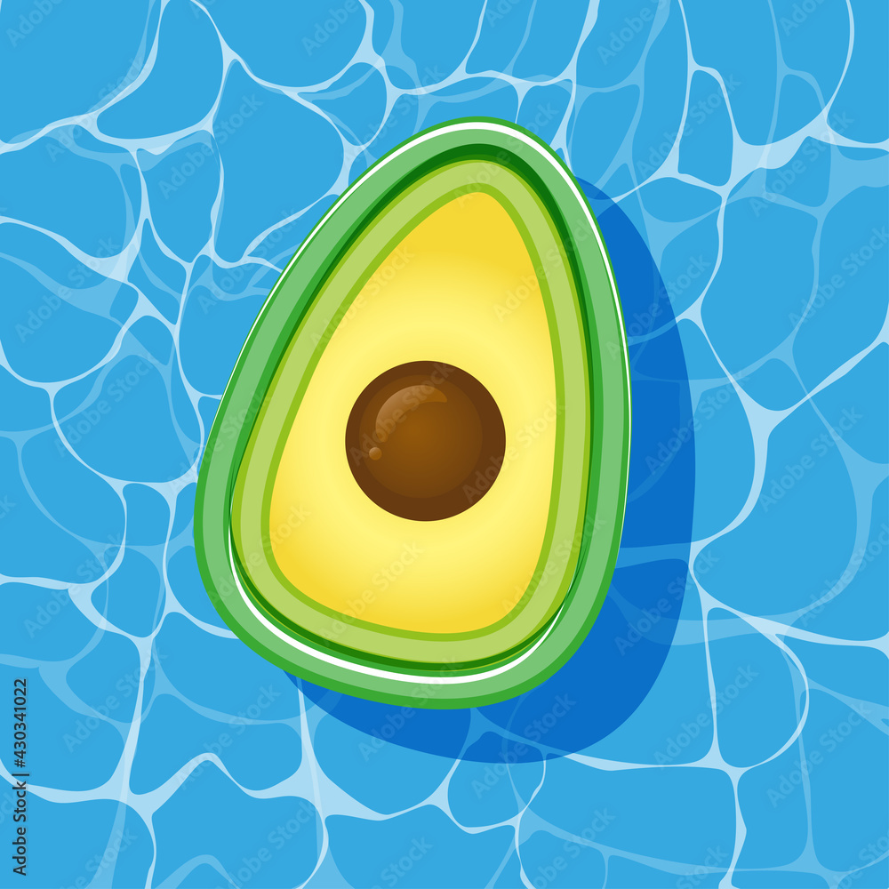 Pool infantable avocado mattress place on water texture. Summer beach ...