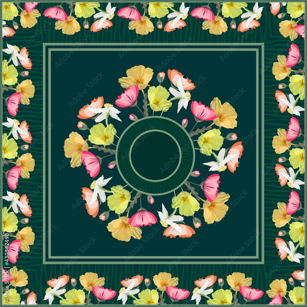 Vector floral border pattern for shawl, hijab, tablecloth design ...