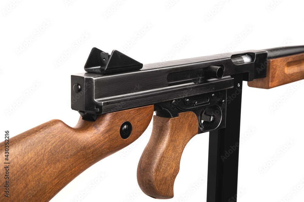 Old American machine gun. Vintage automatic weapon. Armament of the ...