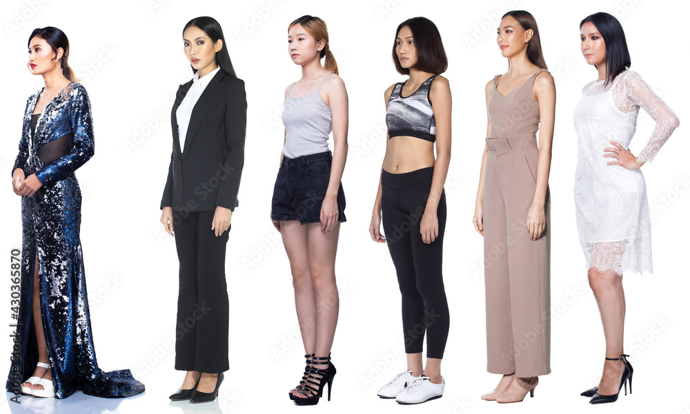 Full body length diversity of 20s 30s Asian Women diversity career que ...