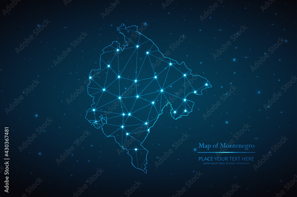 Abstract map of Montenegro geometric mesh polygonal network line, structure and point scales on ...