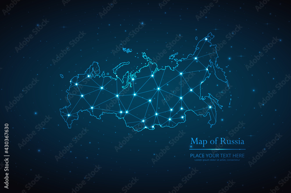 Abstract map of Russia geometric mesh polygonal network line, structure ...