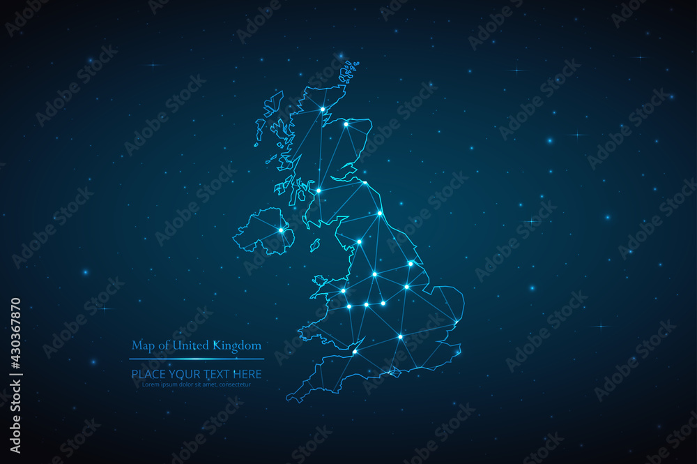 Abstract map of United Kingdom geometric mesh polygonal network line ...