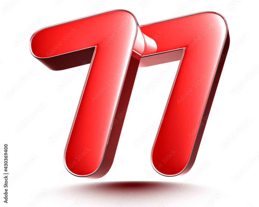 Red numbers 77 on white background 3D rendering with clipping path ...