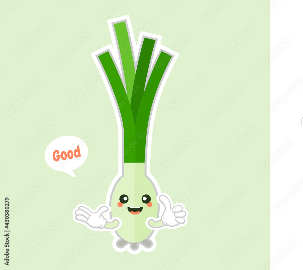 cute scallion cartoon character. kawaii smiling leek vegetable cartoon ...