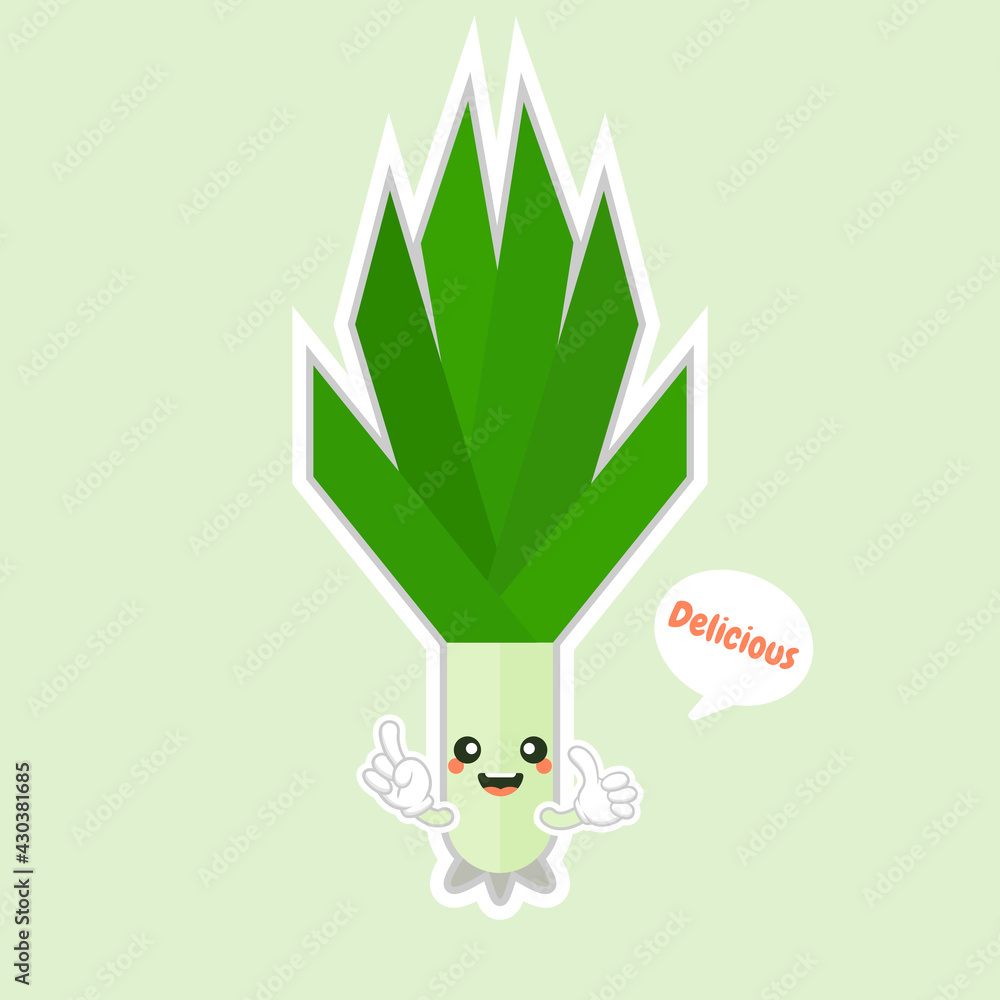 cute scallion cartoon character. kawaii smiling leek vegetable cartoon ...