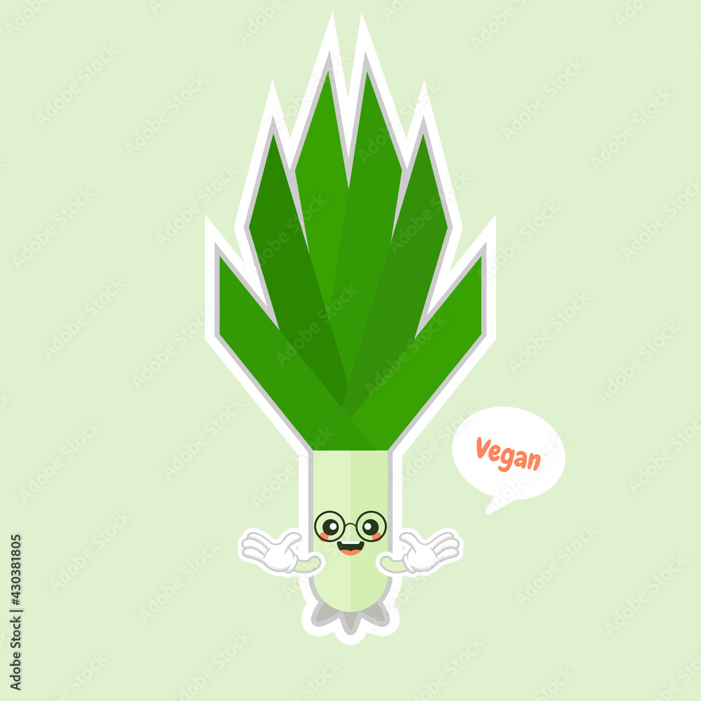 cute scallion cartoon character. kawaii smiling leek vegetable cartoon ...