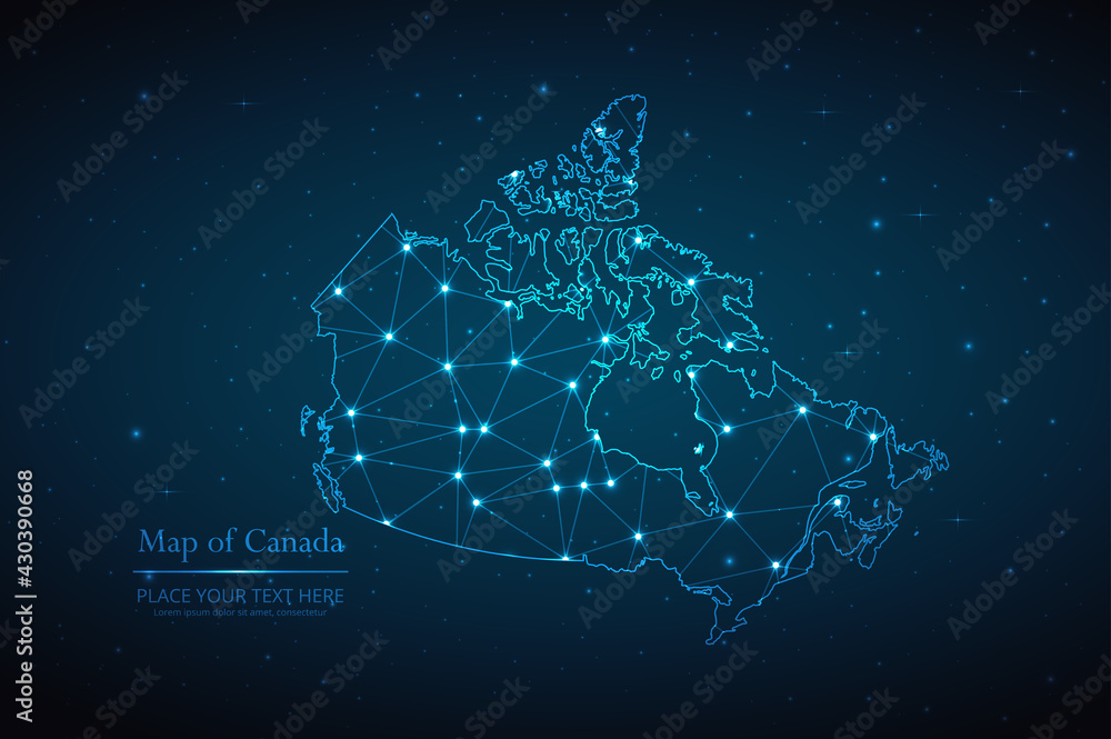 Abstract map of Canada geometric mesh polygonal network line, structure ...