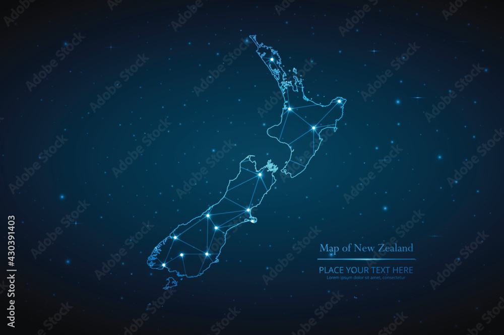 Abstract map of New Zealand geometric mesh polygonal network line ...