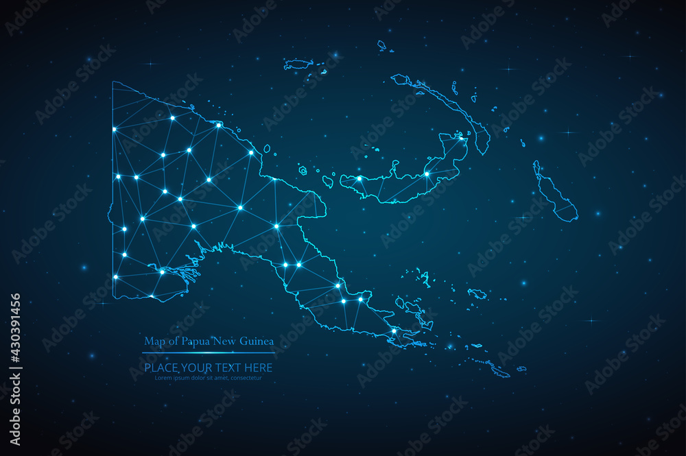 Abstract map of Papua New Guinea geometric mesh polygonal network line ...
