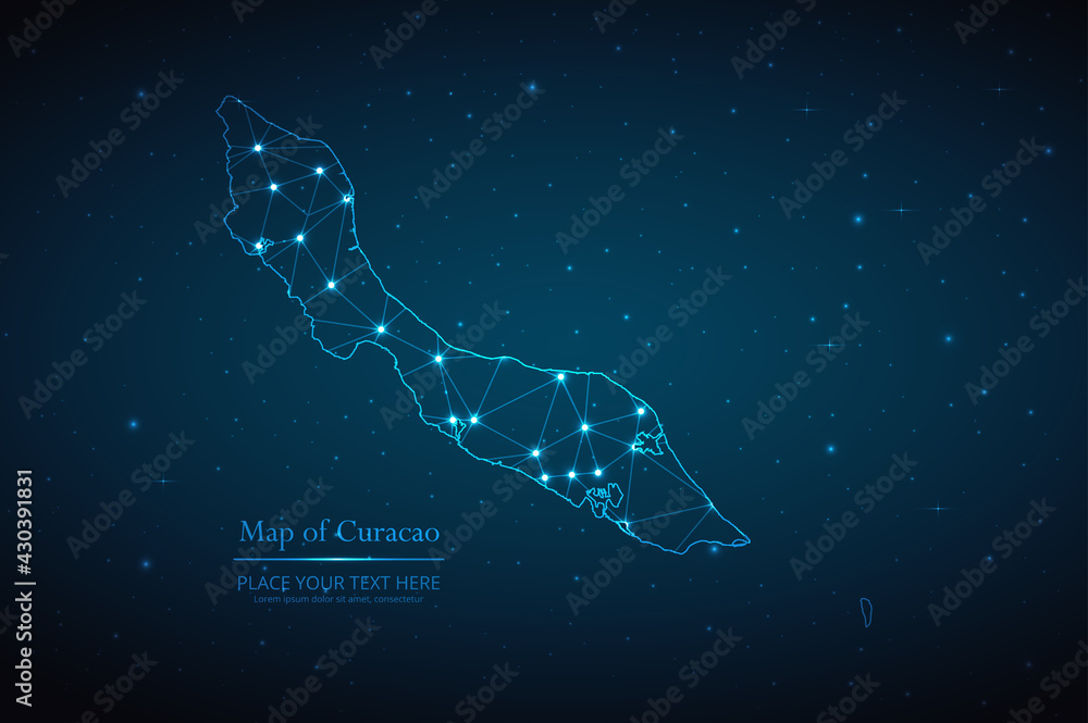 Abstract map of Curacao geometric mesh polygonal network line ...