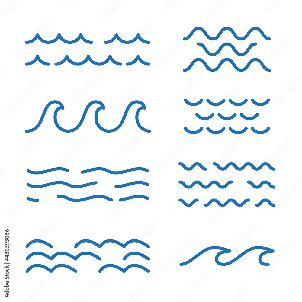 Wave icon for ocean, river, sea or water logo. Blue wavy lines template ...