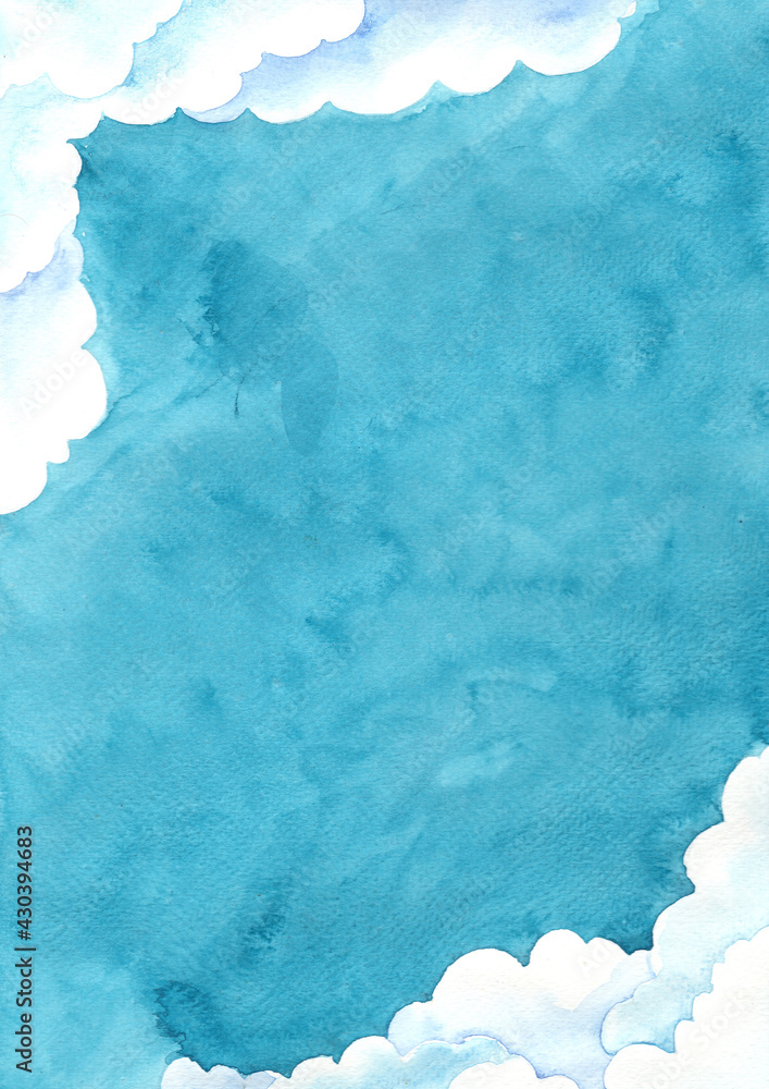 Cloud sky at night time border watercolor hand painting for decoration ...