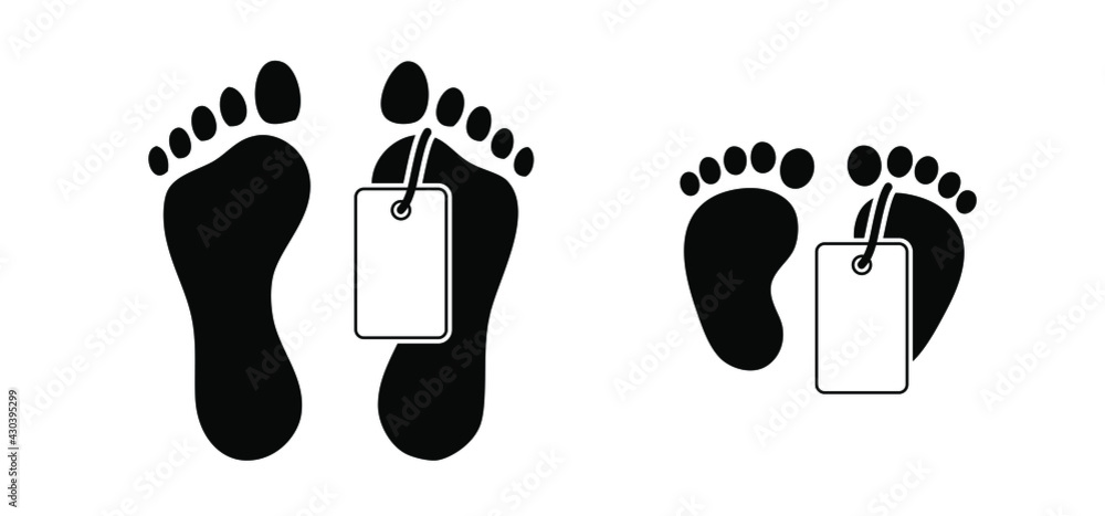 Vetor de Feet with death tag. Human footprint. Death label. Body or ...