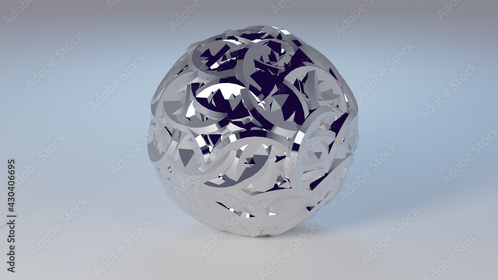 Abstract twisted geometry forming a convoluted sphere/ball. Clean 3D ...