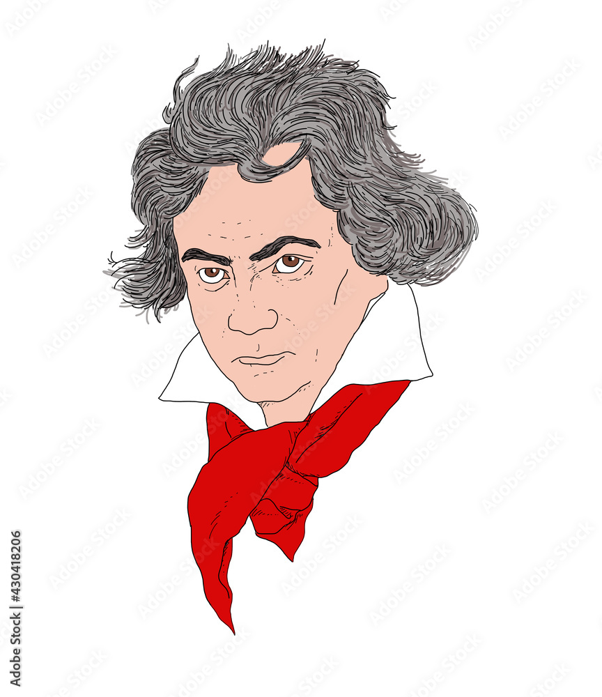 Illustrated realistic portrait of the German composer Ludwig van ...