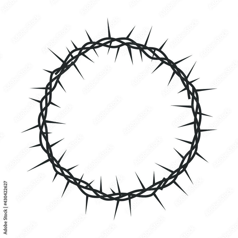 Wreath of thorns graphic sign. Circle frame from plant branches with ...