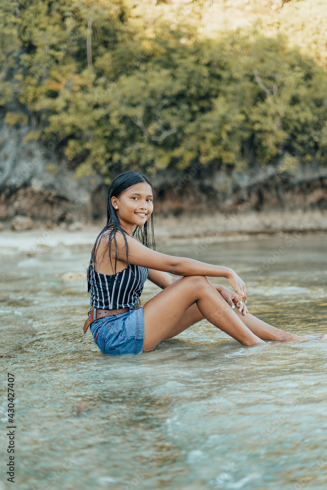 Portrait of a Beauitful Brown Skin Filipina Model on a White Sand Beach ...