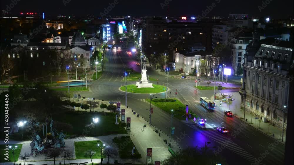 Night long exposure timelapse of Bucharest University square traffic ...