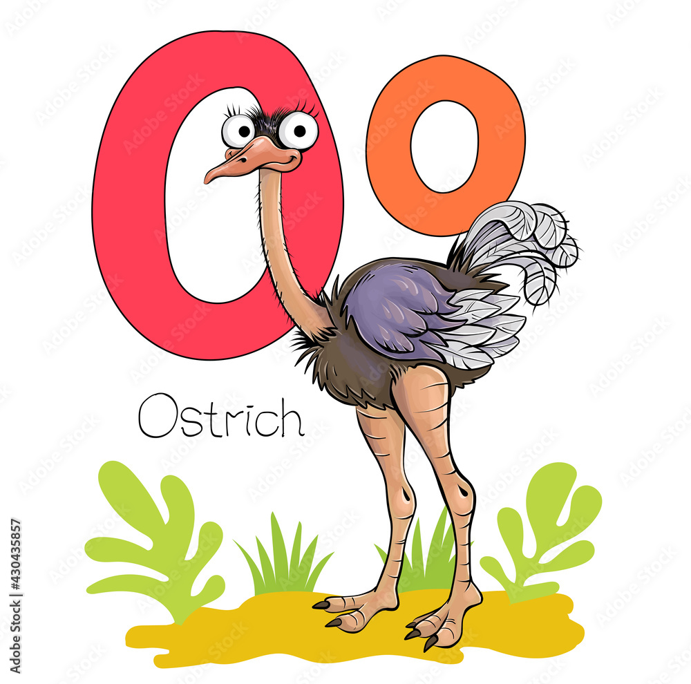 Vector illustration. Alphabet with animals. Large capital letter O with ...