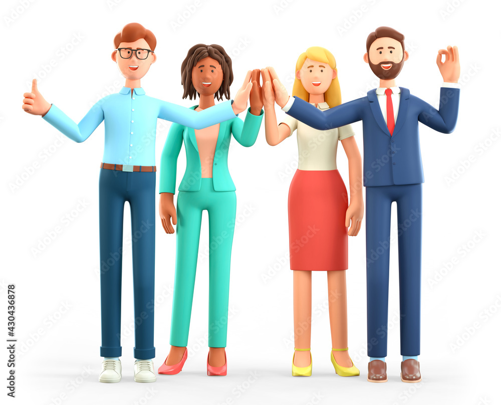 3D illustration of business team Informal greeting. Happy working ...