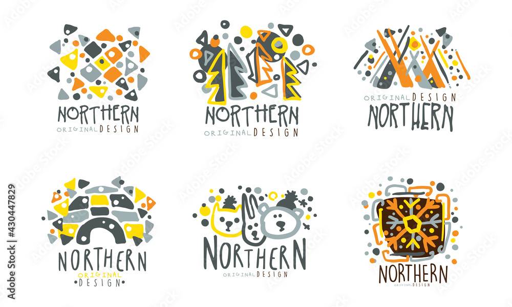 Northern Logo Original Design Template with Fancy Shapes Vector Set ...