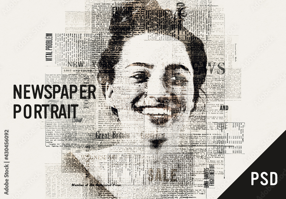 Newspaper portrait effect Stock Template | Adobe Stock