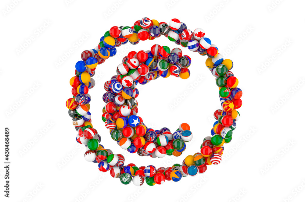 Copyright symbol from flags of different countries, 3D rendering Stock ...