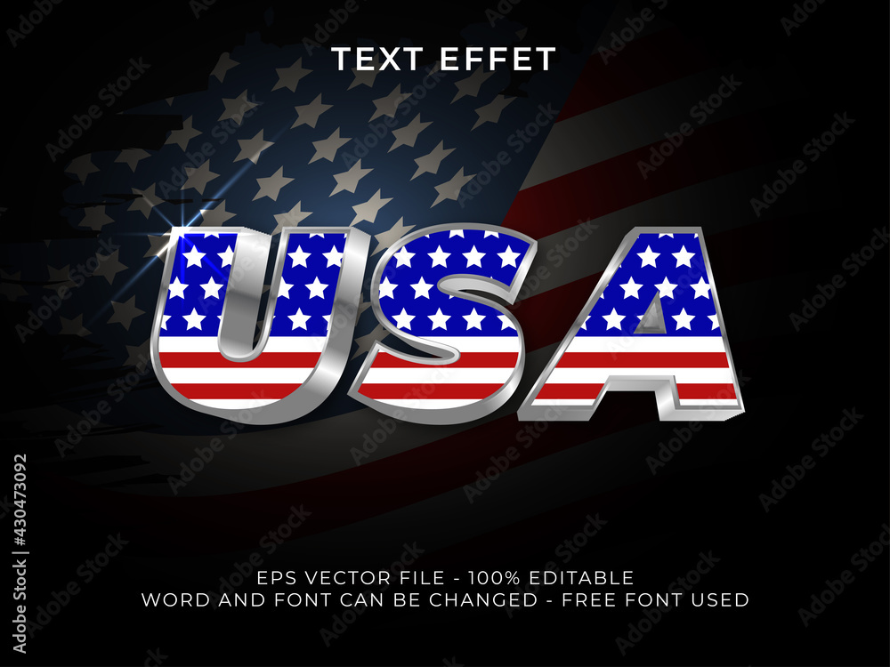 America text effect editable font. USA text 3d silver style. Free font ...