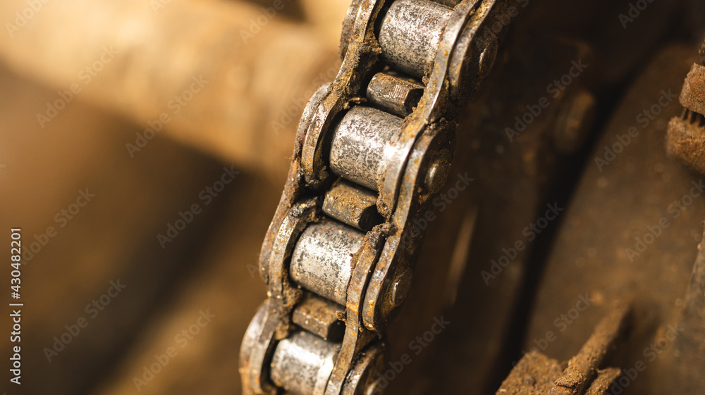 Rusty bicycle chain close-up, the cause of the breakdown and the poor ...