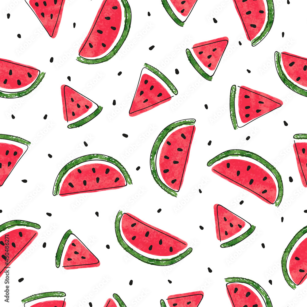 Seamless watermelons pattern. Vector summer background with watercolor ...
