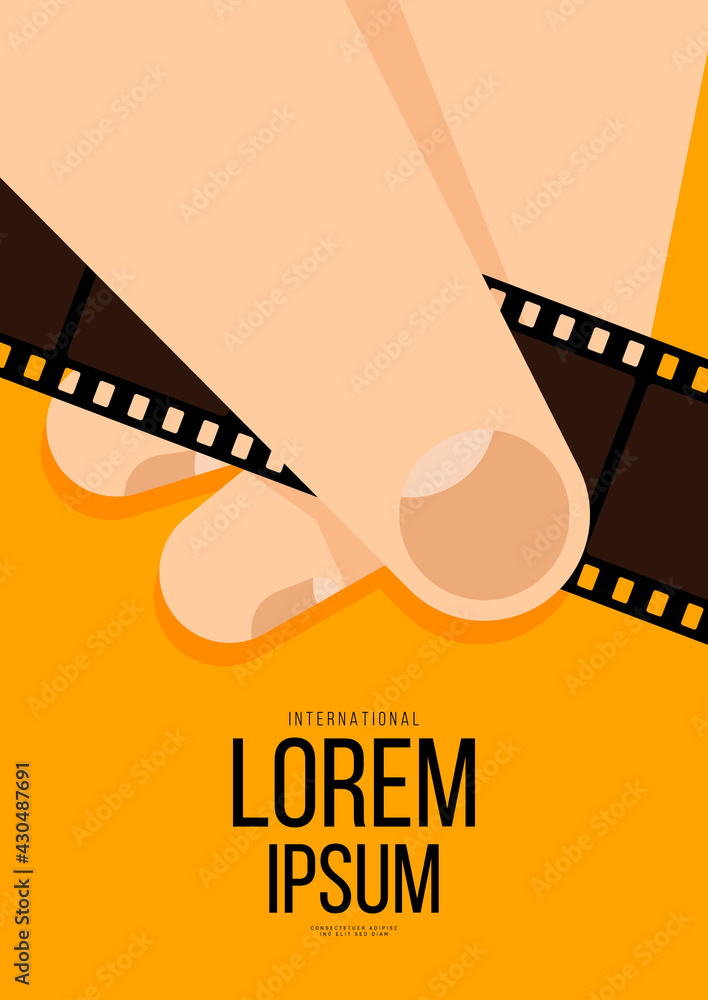 Movie and film poster design template background with vintage filmstrip ...