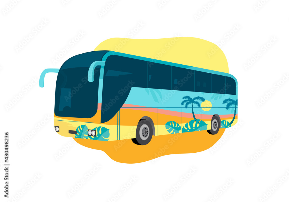 Bus tour concept. Illustration of modern tour bus. Vector illustration ...