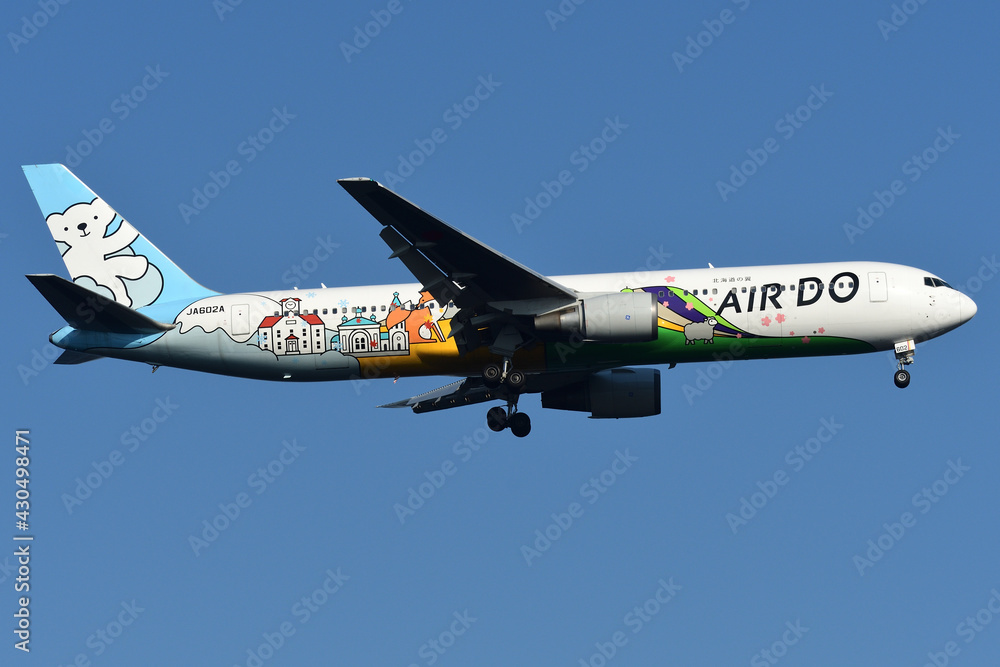 Tokyo, Japan - May 25, 2019:AIR DO Boeing B767-300 (JA602A) passenger plane. Special livery ...
