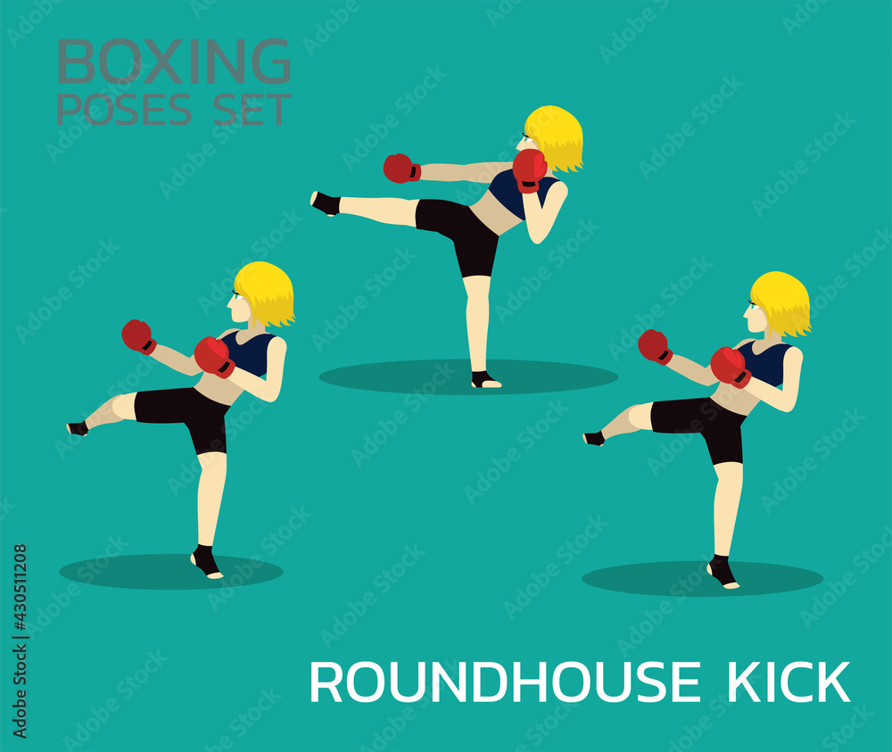 Roundhouse Kick Manga Boxing Poses Set Woman Cartoon Vector ...