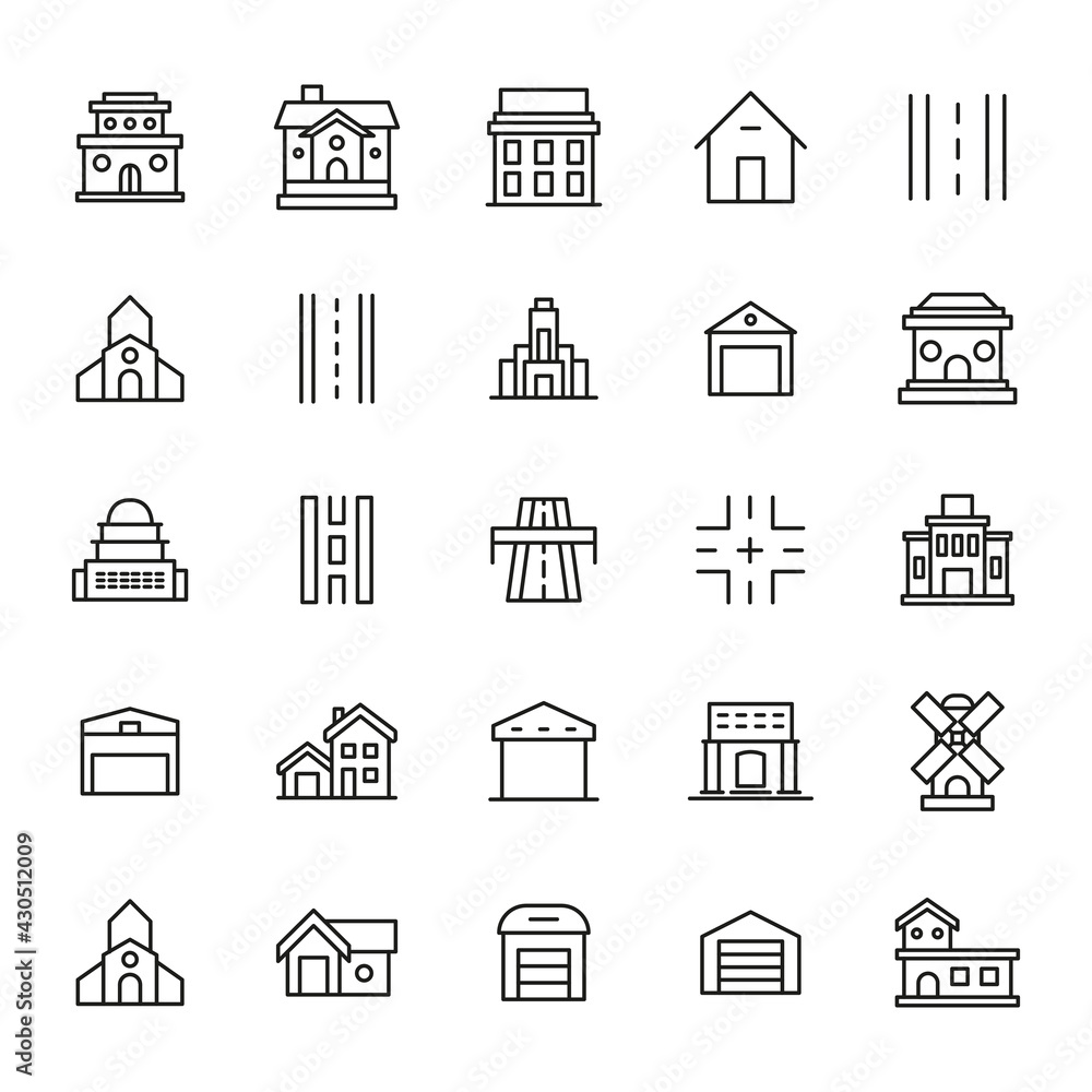 Simple set of city icons in trendy line style. Stock Vector | Adobe Stock